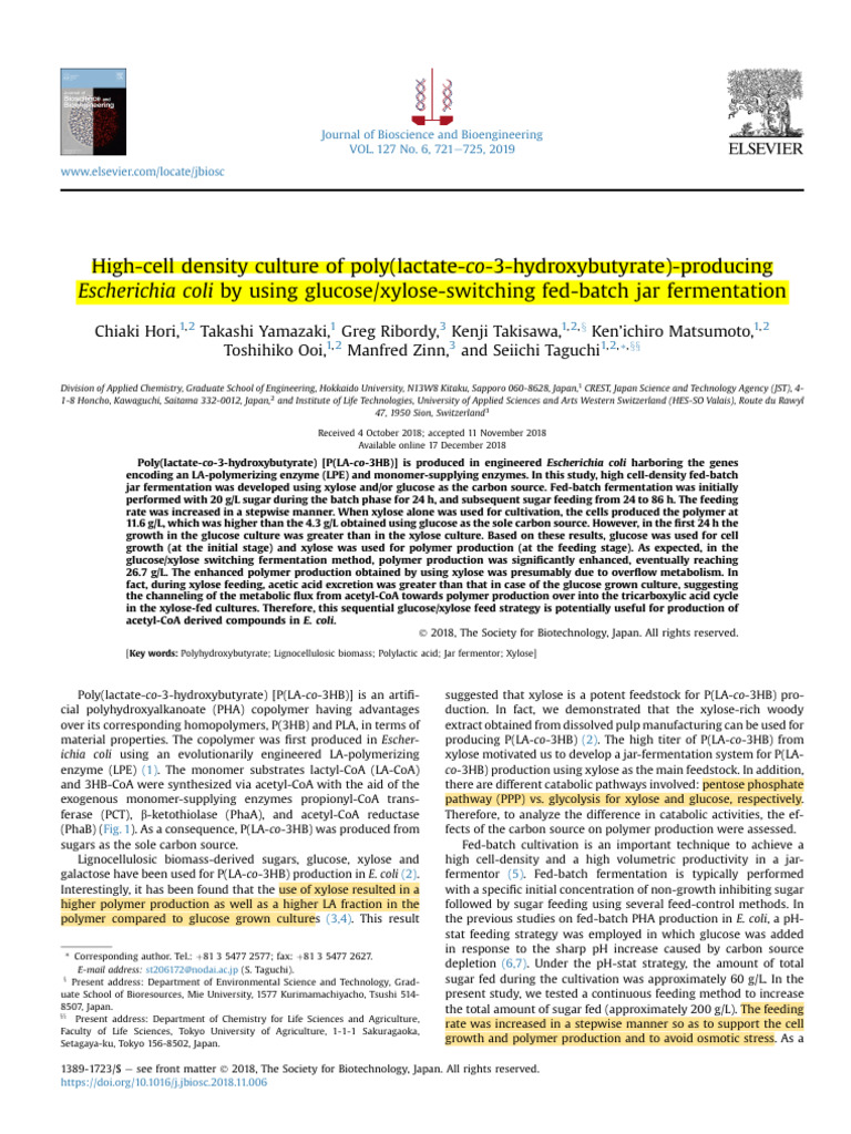 High-Density E. coli Fermentation for PHA | PDF | Metabolism | Glucose