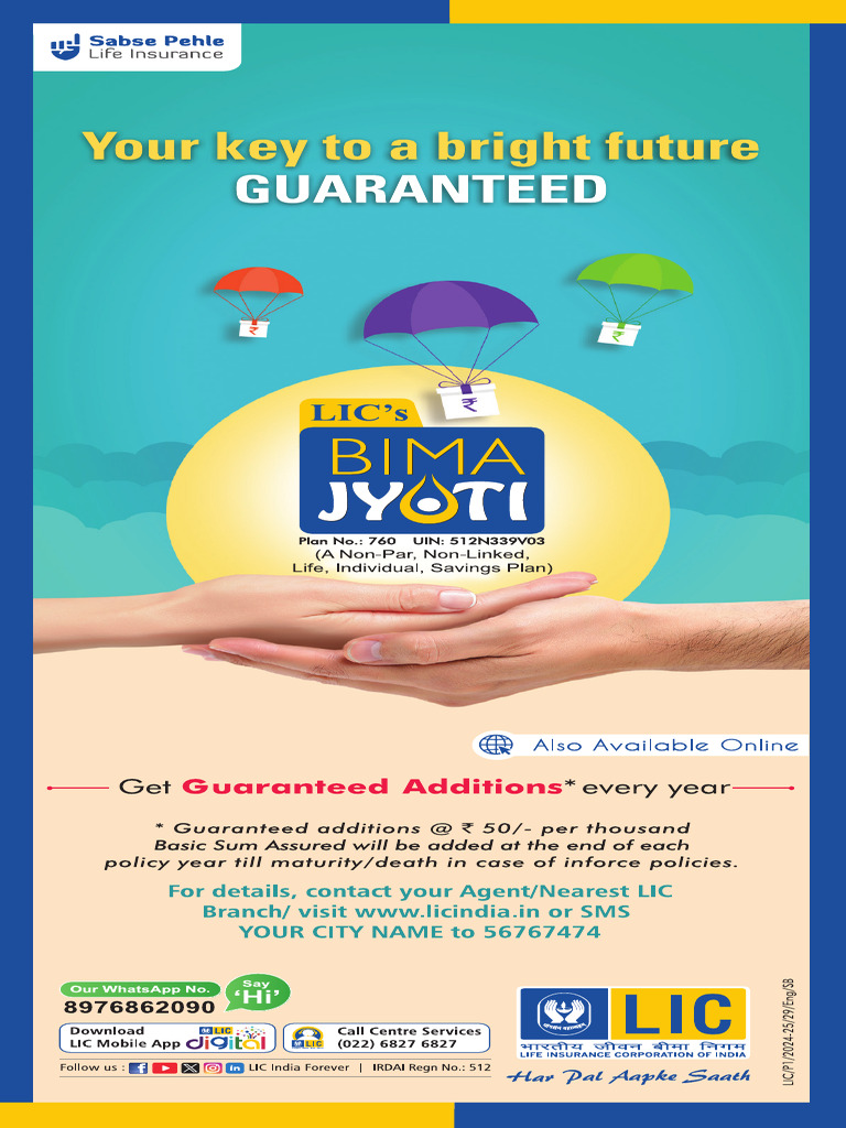 LIC's BIMA JYOTI Plan - Sales Brochure Eng - 06112025 | PDF | Insurance ...