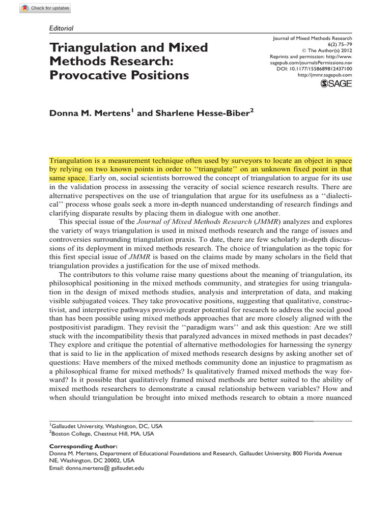 Topic 7 Triangulation and Mixed Methods Research Provocative Positions | PDF | Qualitative ...