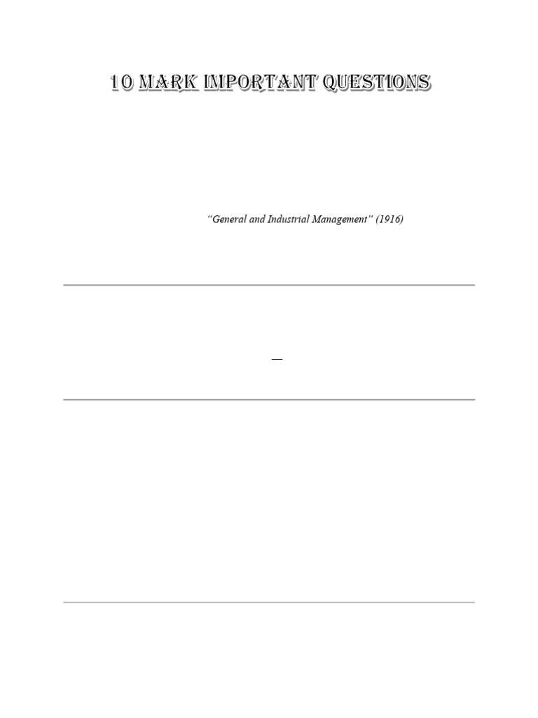 10 Mark Important Questions | PDF | Leadership | Motivation