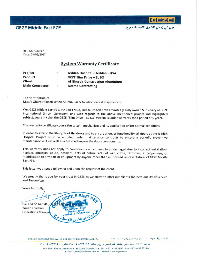 Warranty Certificate Sample | PDF