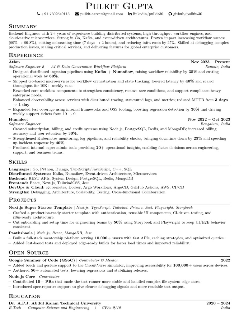 Pulkit Gupta Resume | PDF | Software Development | Software Engineering