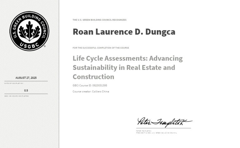 Life Cycle Assessments Course Completion | PDF