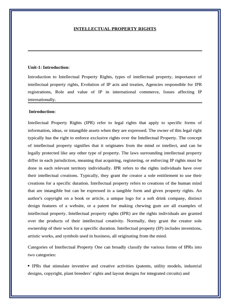 IPR UNIT-1 | PDF | Intellectual Property | Trade Secret