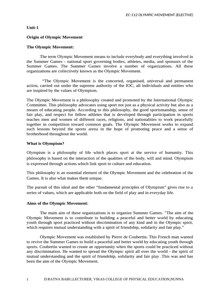 Understanding the Olympic Movement | PDF | Olympic Games
