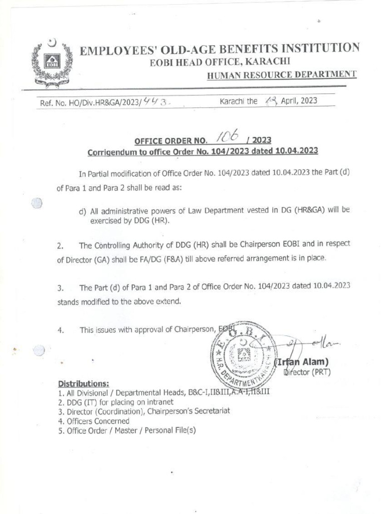 Office Order No 106 2023 | PDF