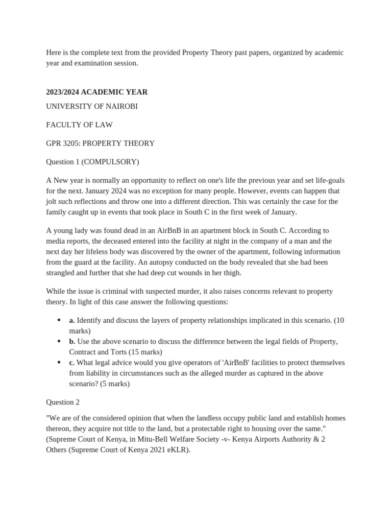 Property Theory Past Papers-Word Format | PDF | Property | Theory