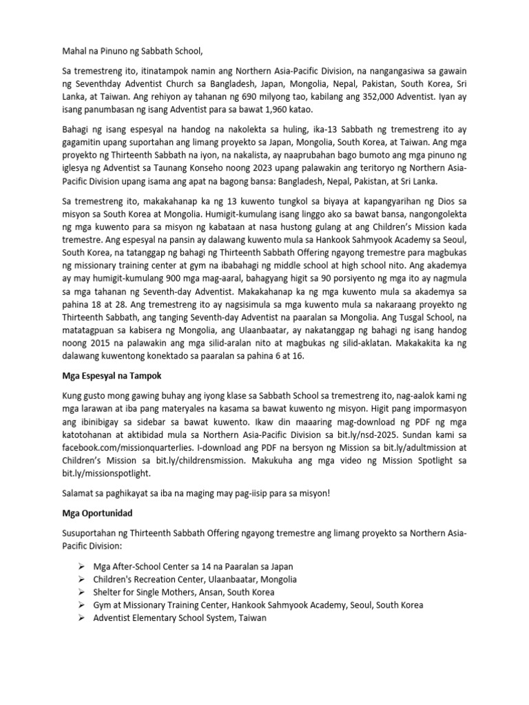 Mission Spotlight Tagalog 1Q 2025 | PDF