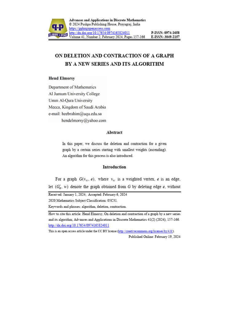 ON DELETION AND CONTRACTION OF A GRAPH BY A NEW SERIES AND ITS ...