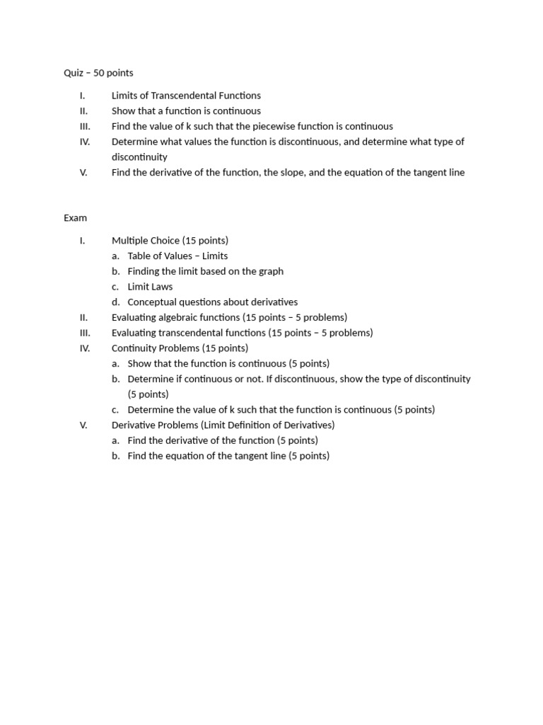 Pointers for Quiz and Exam | PDF