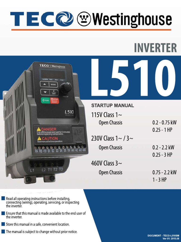 L510 Startup Manual | PDF | Power Inverter | Mains Electricity