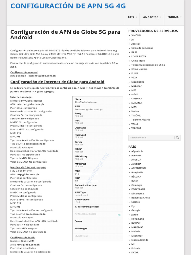 Configuración APN Globe 5G para Android | PDF | Servicio de Mensajes ...