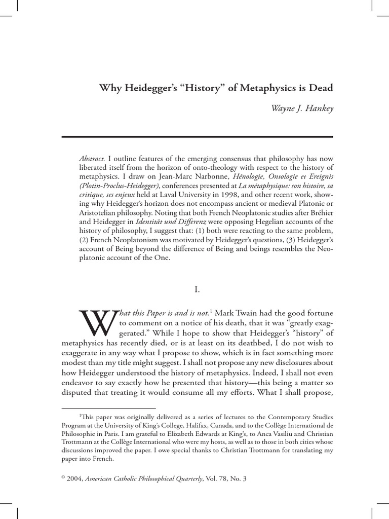 Why Heidegger S History of Metaphysics I | PDF | Neoplatonism | Martin ...