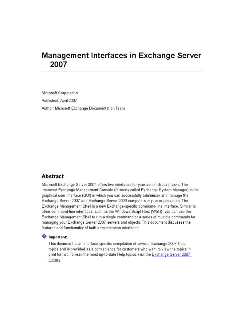 Management Interfaces in Exchange Server 2007 | PDF | Microsoft ...