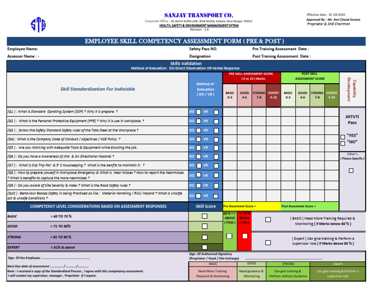 Employee Skill Competency Assessment Form | PDF | Labor Relations ...