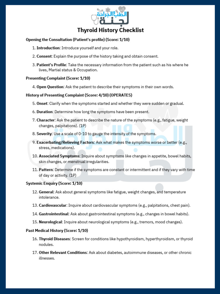 Comprehensive Thyroid History Checklist | PDF | Thyroid | Hyperthyroidism