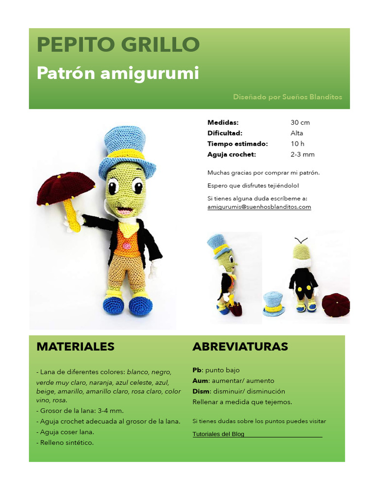 Patron Pepito Grillo (1) | PDF | Amigurumi