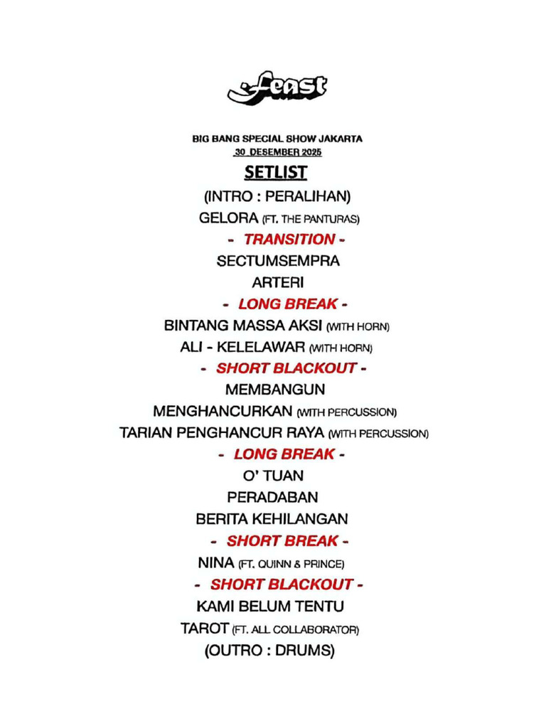 Bigbang Feast & Bestie Setlist 2025 | PDF