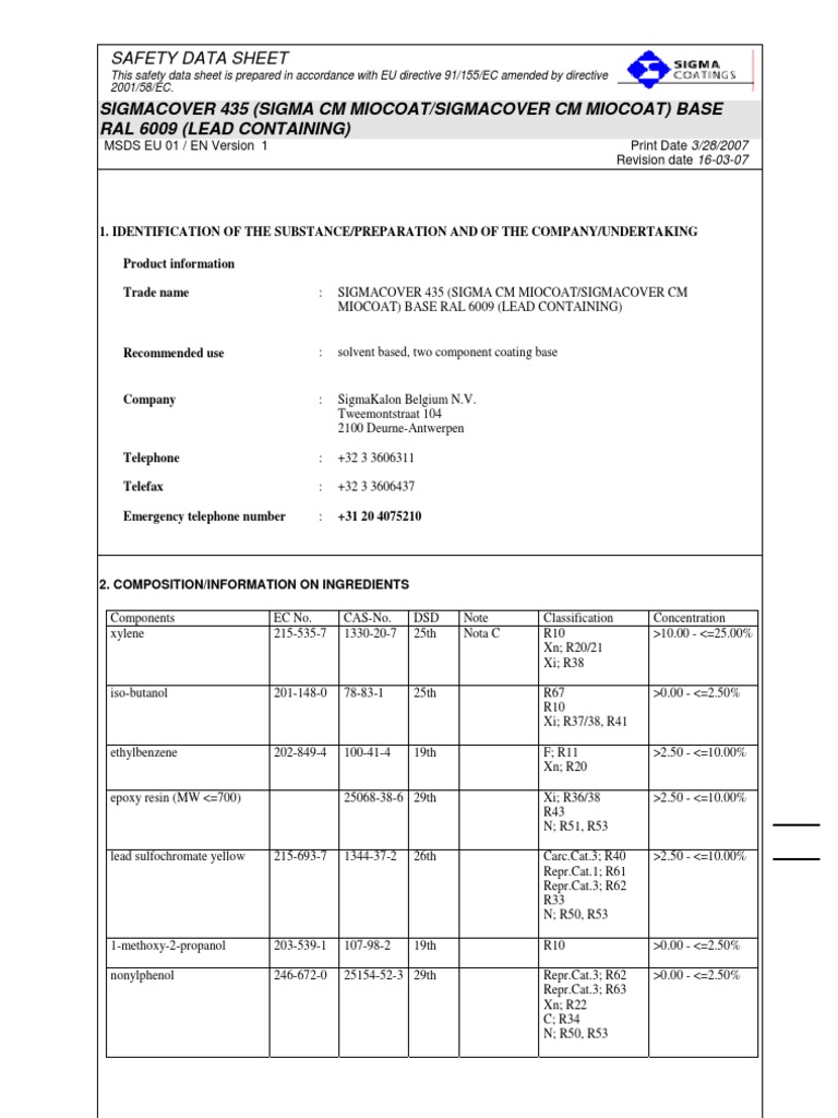Msds Sigmacover 435 (Sigma CM Miocoat-Sigmacover CM Miocoat) Base Ral ...