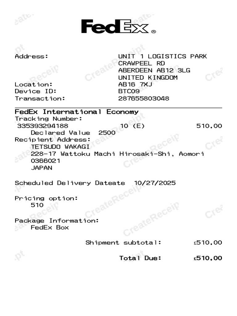 FedEx International Shipment Details | PDF