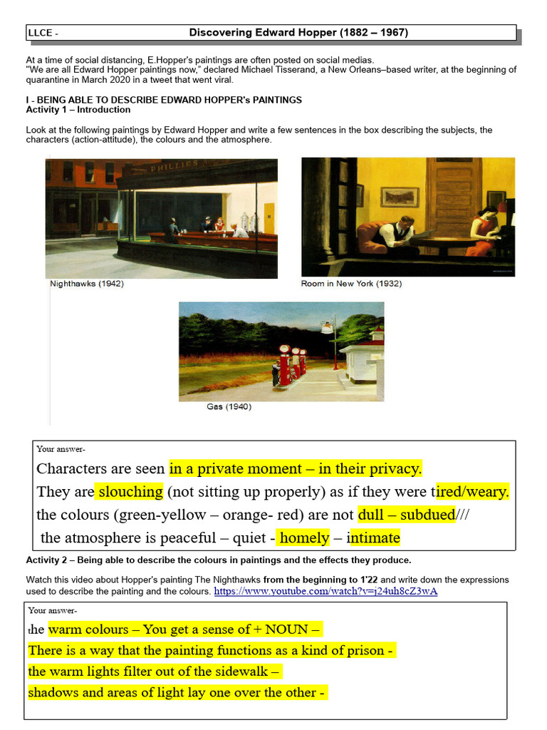 Correction - Pupils' Worksheet (E.hopper) | PDF