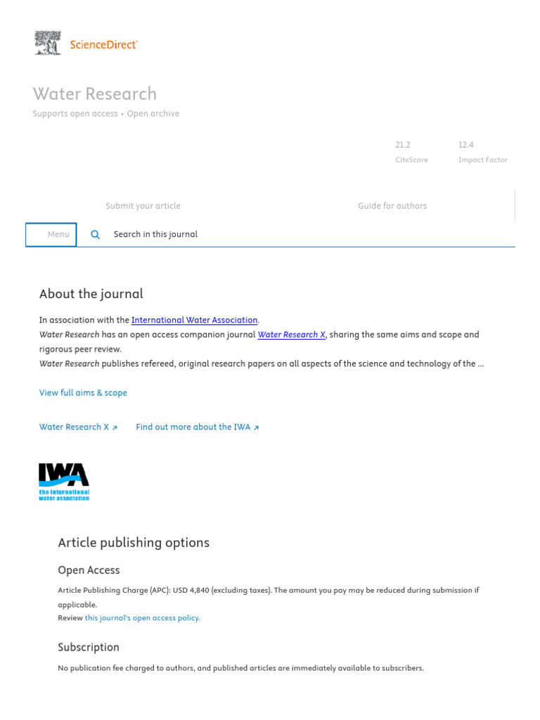 Water Research _ Journal _ ScienceDirect.com by Elsevier | PDF | Open ...