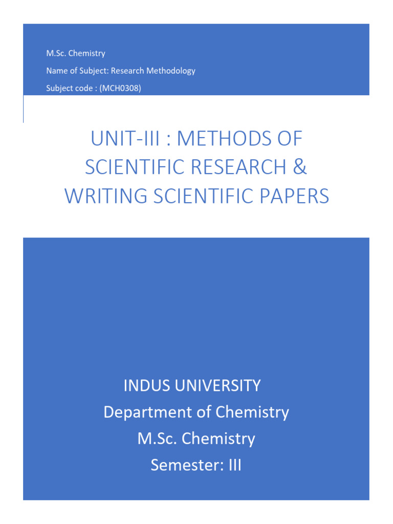 Unit III Methods of Scientific Research Writing Scientific Papers | PDF ...
