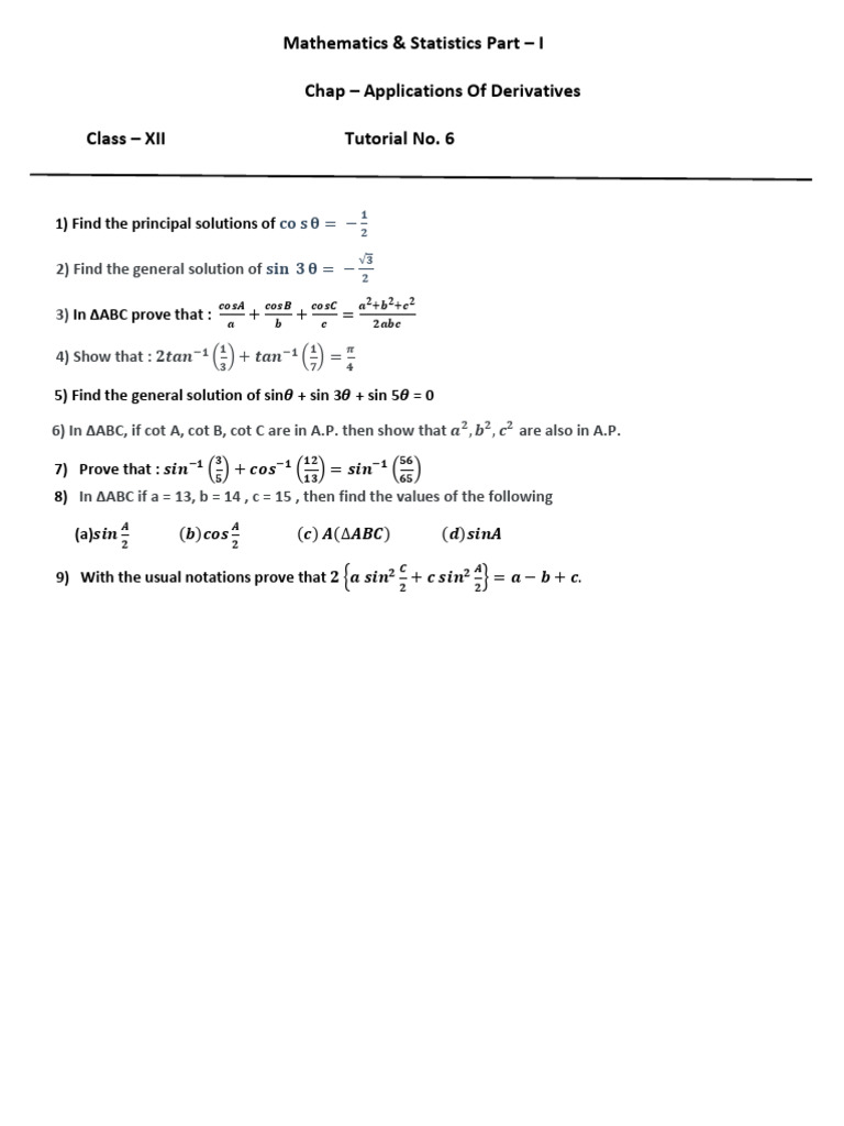 Tutorial No 4 Trigonometric Functions | PDF
