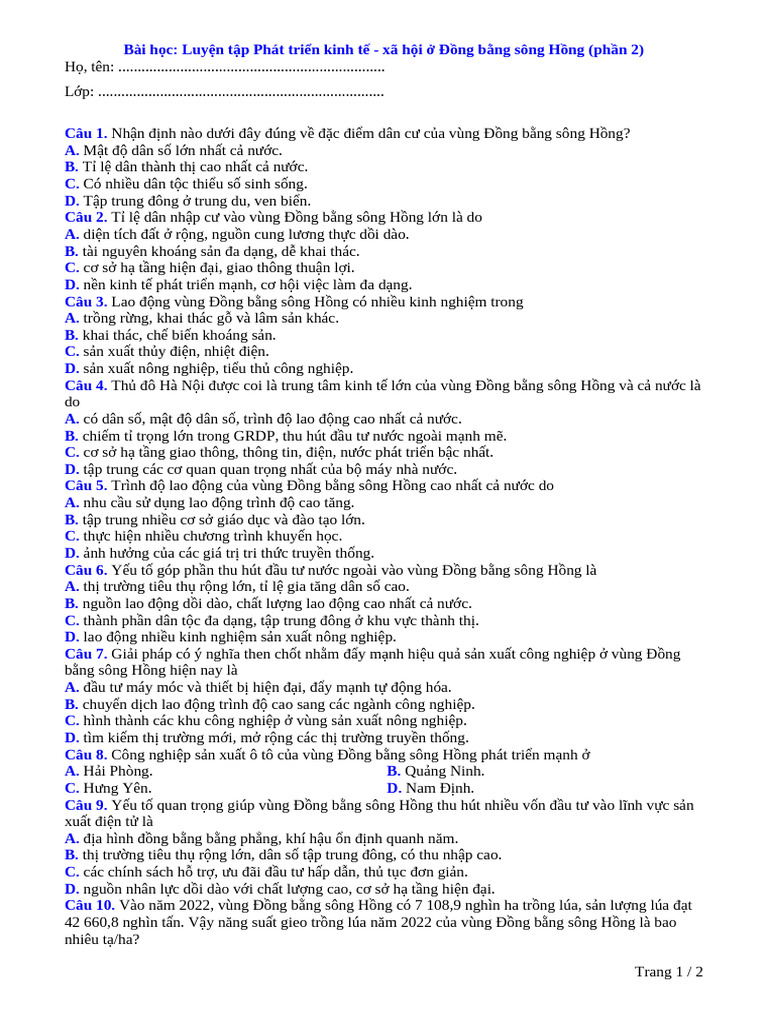 Luyen Tap Phat Trien Kinh Te Xa Hoi o Ong Bang Song Hong Phan 2dmfgf | PDF