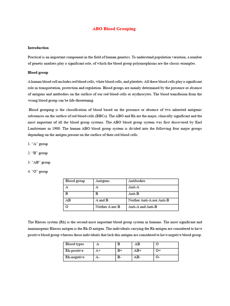 Blood Grouping ABO and Rh | PDF | Blood Type | Tissue (Biology)
