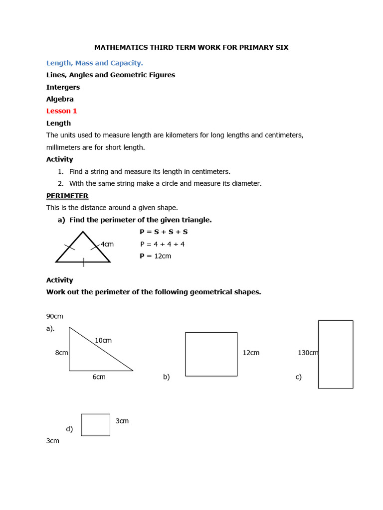 Primary Six Math: Length, Area, Volume | PDF | Area | Litre