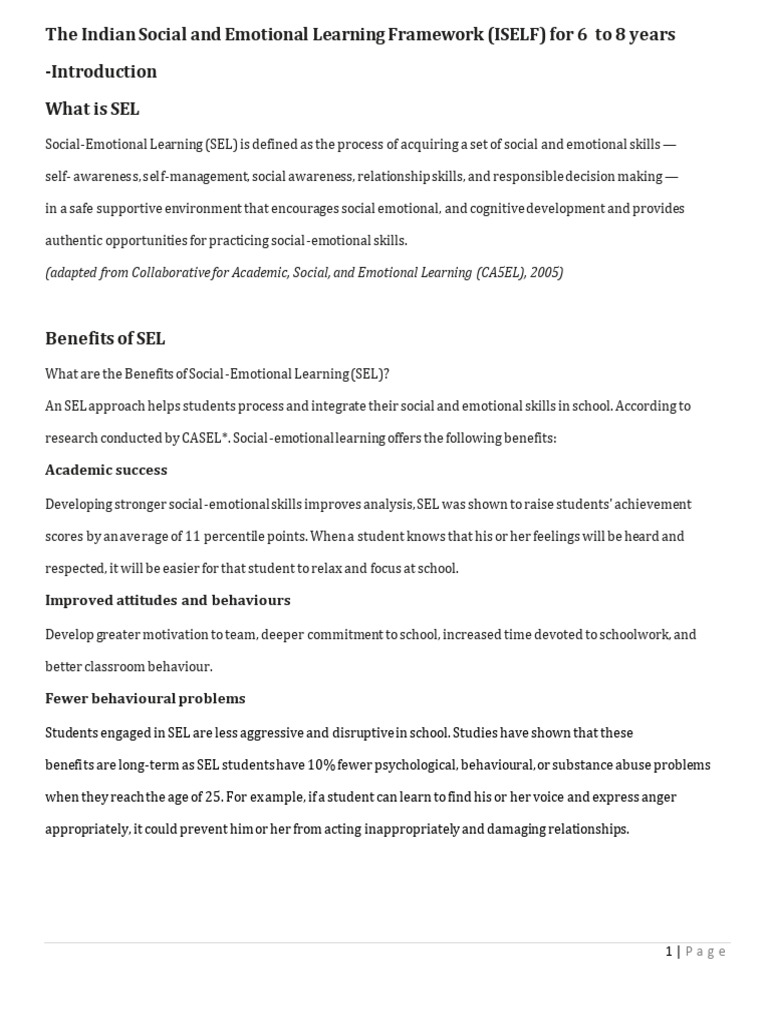 Indian SEL Framework for Ages 6-8 | PDF | Emotions | Learning