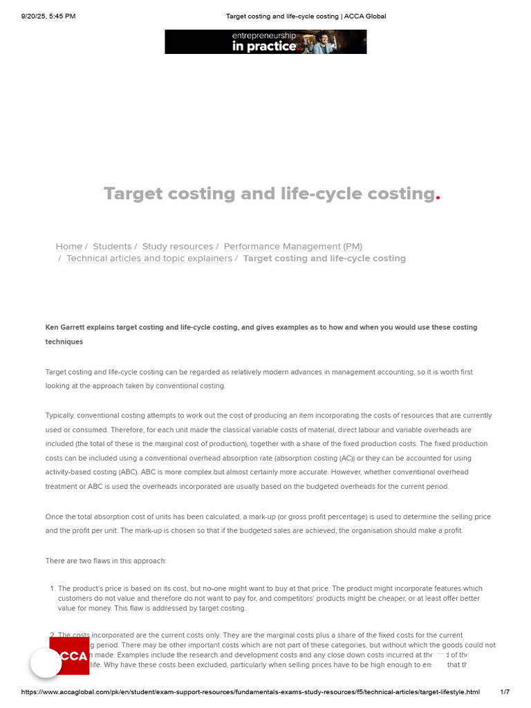 Target and Life-Cycle Costing Explained | PDF | Marketing | Profit ...