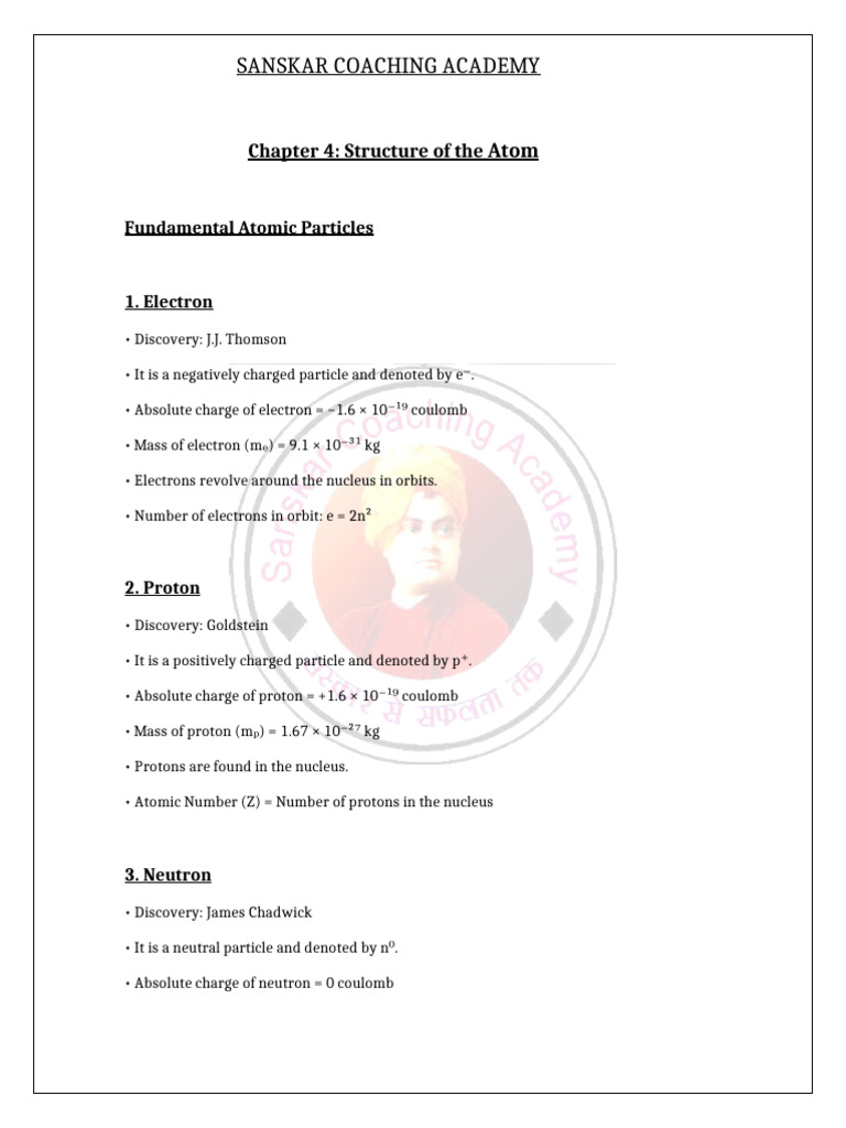 Structure_of_Atom_Notes | PDF | Atoms | Atomic Nucleus