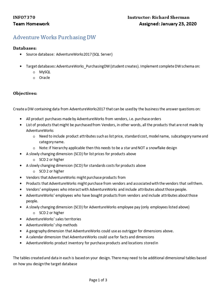 INFO7370 2020 - Adventure Works Purchasing DW | PDF | Databases | Data ...