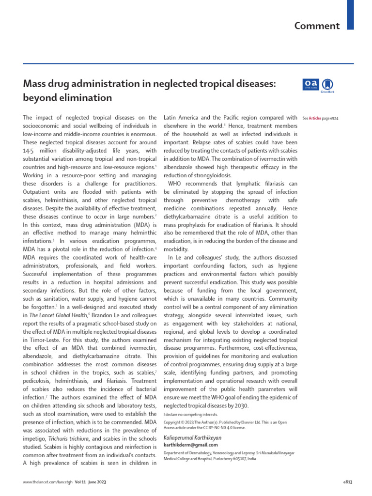 Mass Drug Administration in Neglected Tropical Dis | PDF | Eradication ...