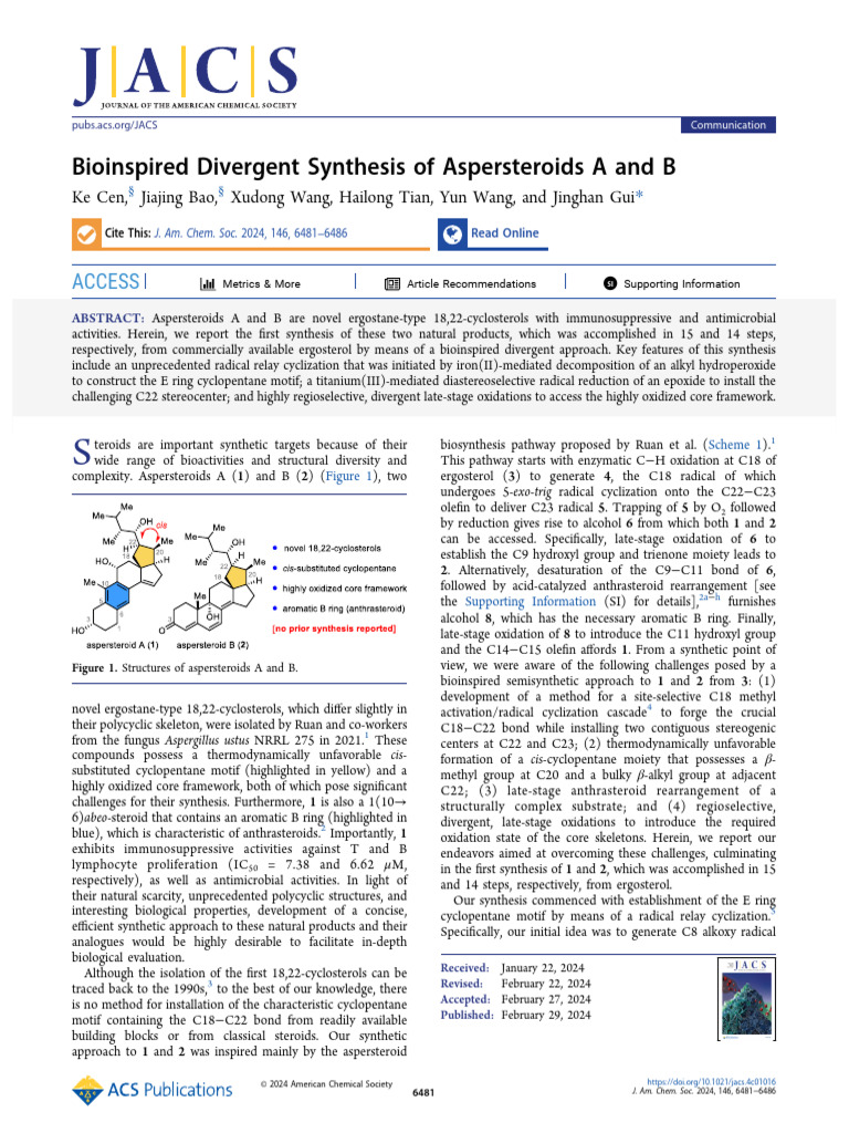 Bioinspired Divergent Synthesis of Aspersteroids a and b | PDF | Alkene ...