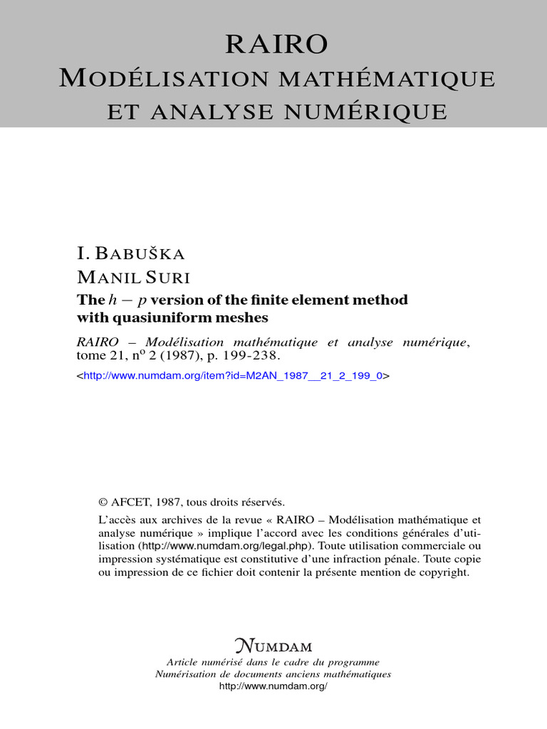 The h-p version of the finite element method with quasiuniform meshes ...