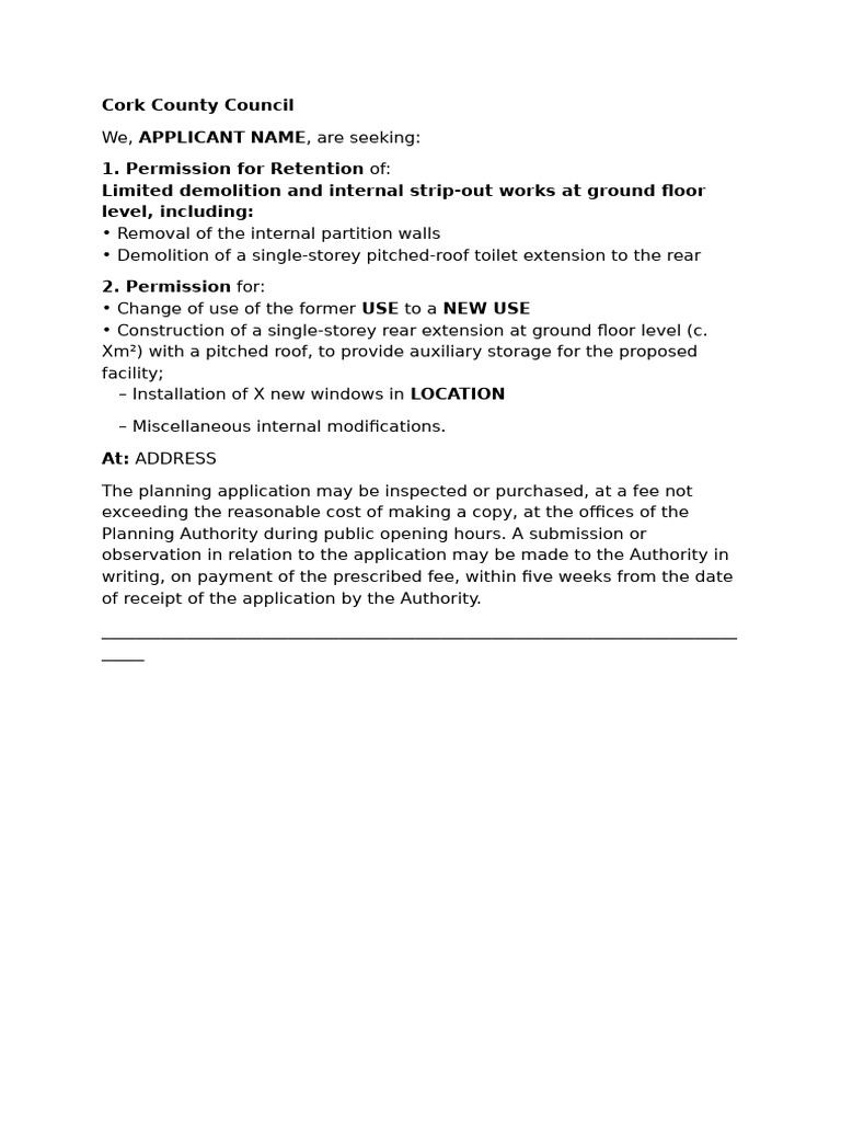 Cork County Council Planning Application | PDF
