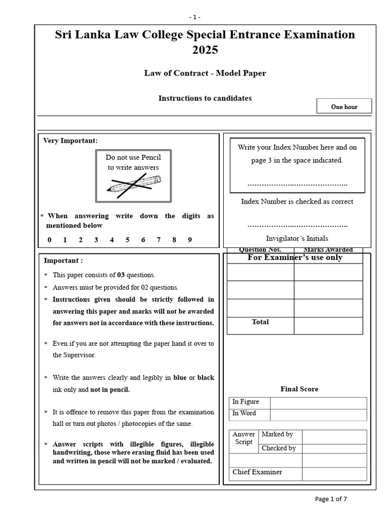 Law of Contract - Model Paper | PDF