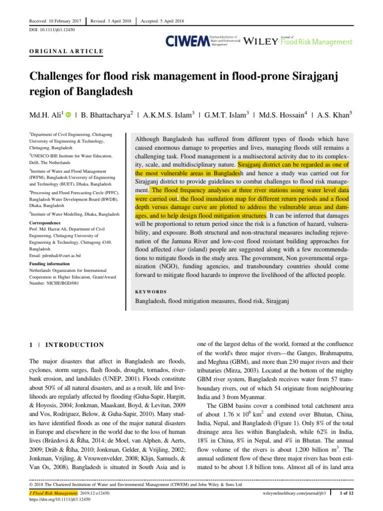 Ali Et Al-2019-Journal of Flood Risk Management | PDF | Flood | Levee