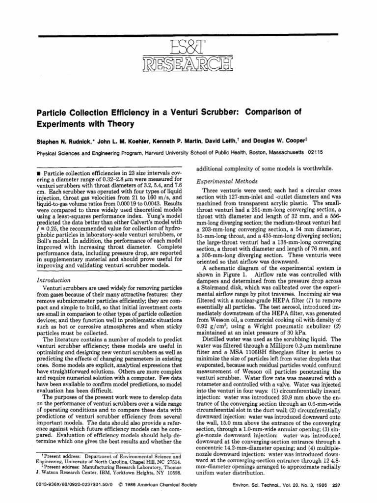 Venturi Scrubber Theory & Experiment | PDF | Aerosol | Drop (Liquid)