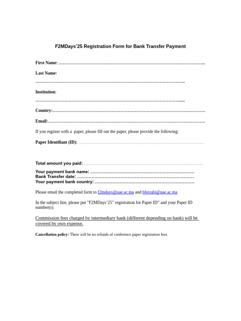 F2MDays'25 Bank Transfer Registration Form | PDF