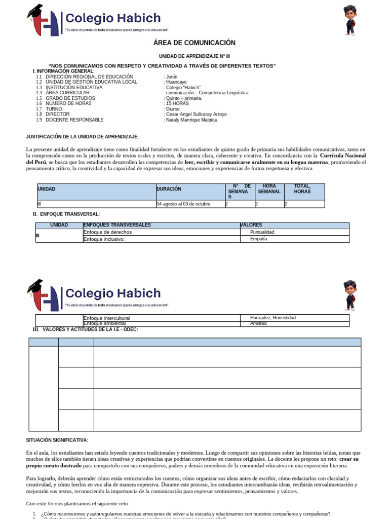 UNIDAD DE APRENDIZAJE quinto grado -competencia linguistica - copia ...