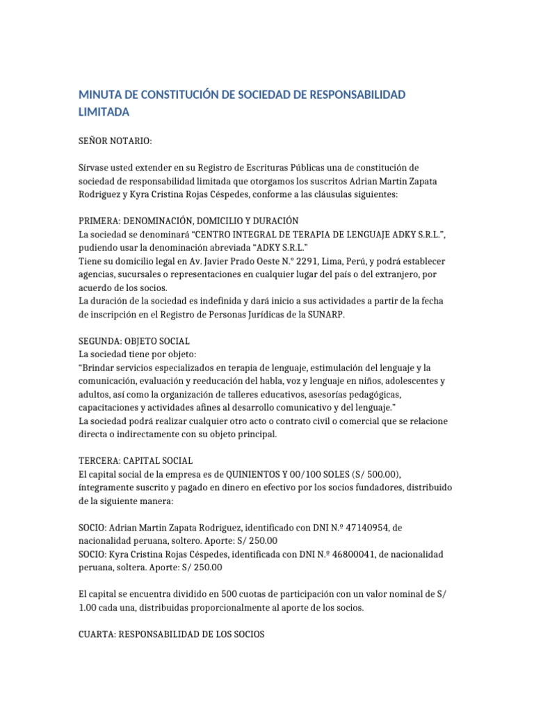 Minuta_Constitucion_ADKY_SRL | PDF