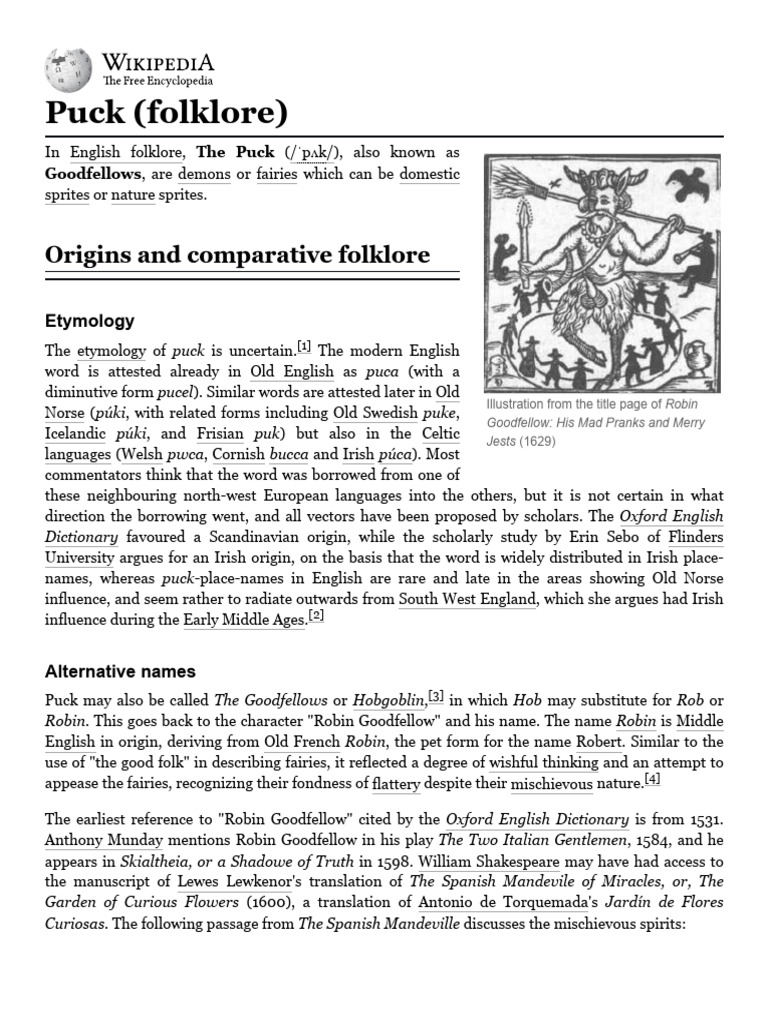 Puck (Folklore) - Wikipedia | PDF | Fairies | English Legendary Creatures