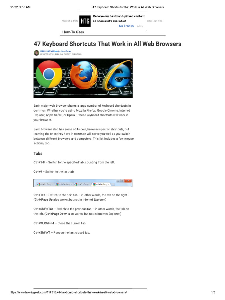 47 Keyboard Shortcuts That Work in All Web Browsers | PDF