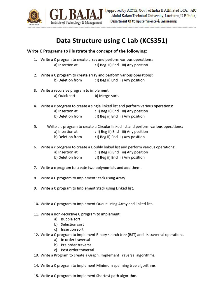 List_ Data Structure Using C Lab (1) | PDF