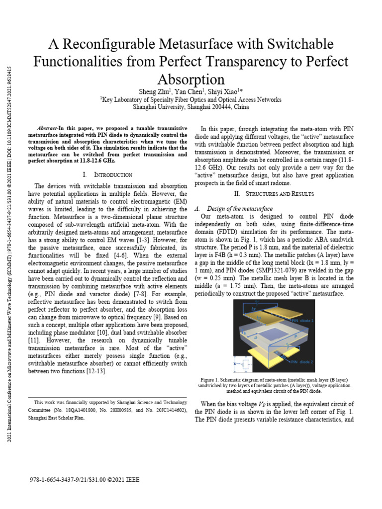 Tunable Metasurface for EM Wave Control | PDF | Diode | Microwave