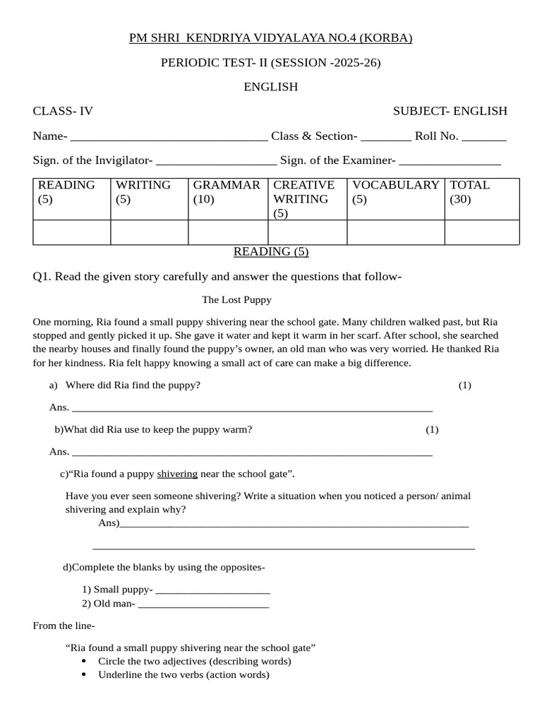 English Class 4 Pt2(2025-26).Docx Kj | PDF | Linguistic Typology ...